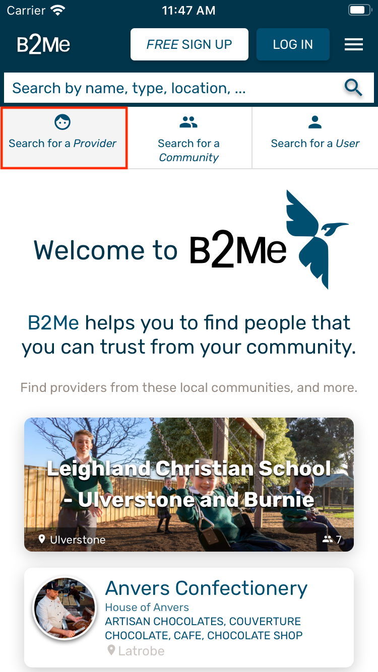 How do I use the B2Me mobile search – B2Me Australia